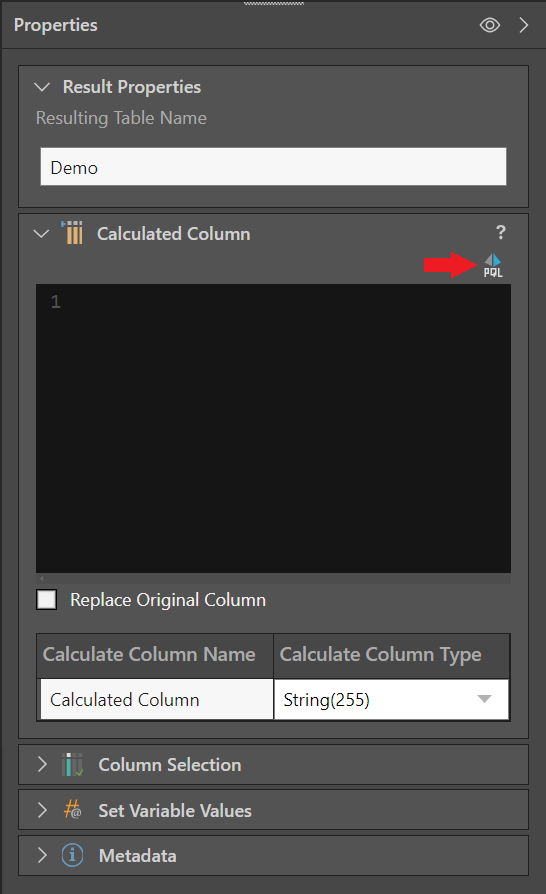 Custom Column PQL Editor